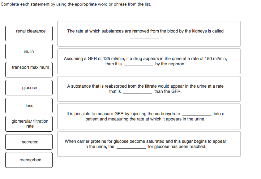Solved Complete each statement by using the appropriate word | Chegg.com