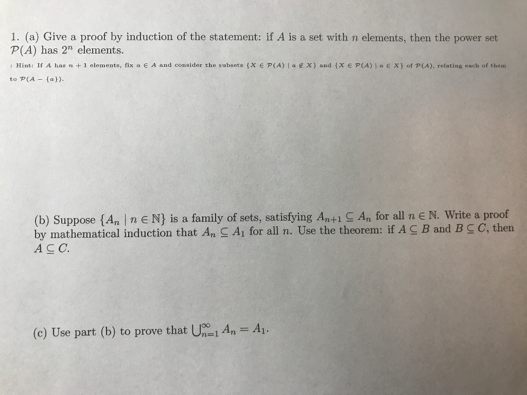 Solved 1. (a) Give a proof by induction of the statement: if | Chegg.com