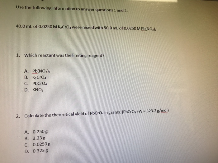 Solved Use the following information to answer questions 1 | Chegg.com