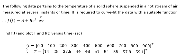 Solved The following data pertains to the temperature of a | Chegg.com