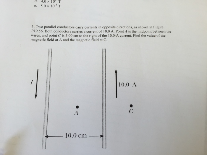 Solved 3. Two parallel conductors carry currents in opposite | Chegg.com