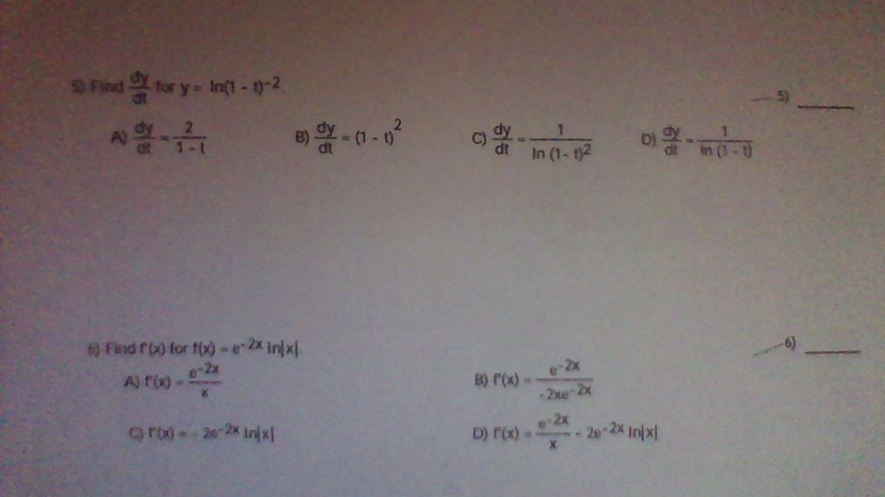 Solved Find dy/dx for y = ln(1 - t)^-2 dy/dx = 2/1 - t | Chegg.com