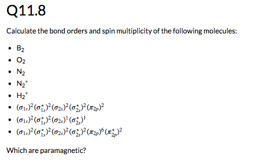 Solved The question asks to calculate the bond orders and | Chegg.com