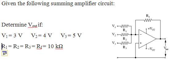 Solved Given the following summing amplifier circuit: | Chegg.com