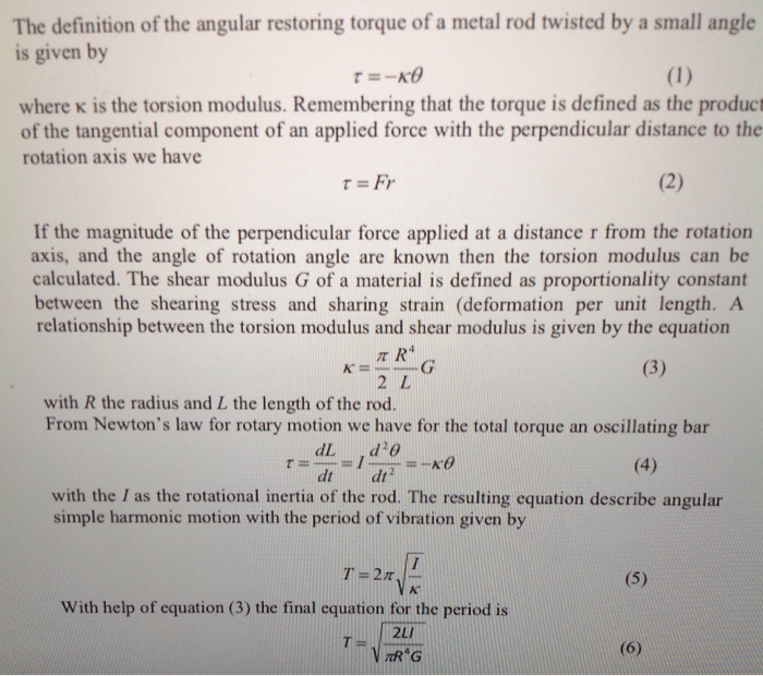 Solved Period of a rod as a function of inertia and torsion | Chegg.com