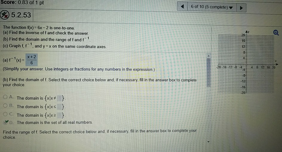 Solved Score 0 83 Of 1 Pt 6 Of 10 5 Complete 5 2 53 Chegg