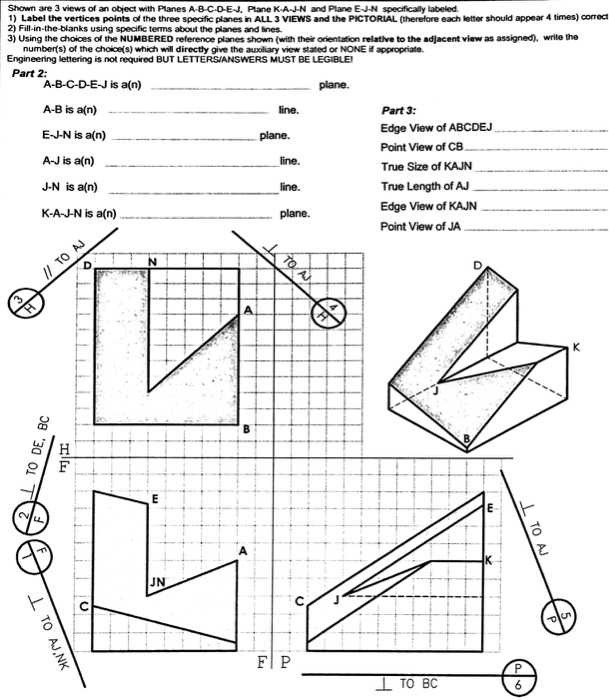 Solved Shows are 3 views of an object with Planes A B C | Chegg.com