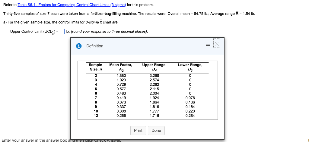 Solved Refer to Table S6.1-Factors for Computing Control | Chegg.com