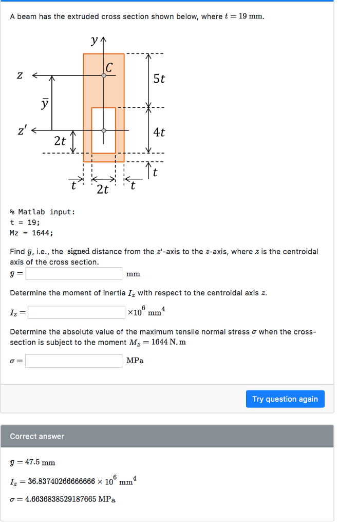 Solved A beam has the extruded cross section shown below, | Chegg.com