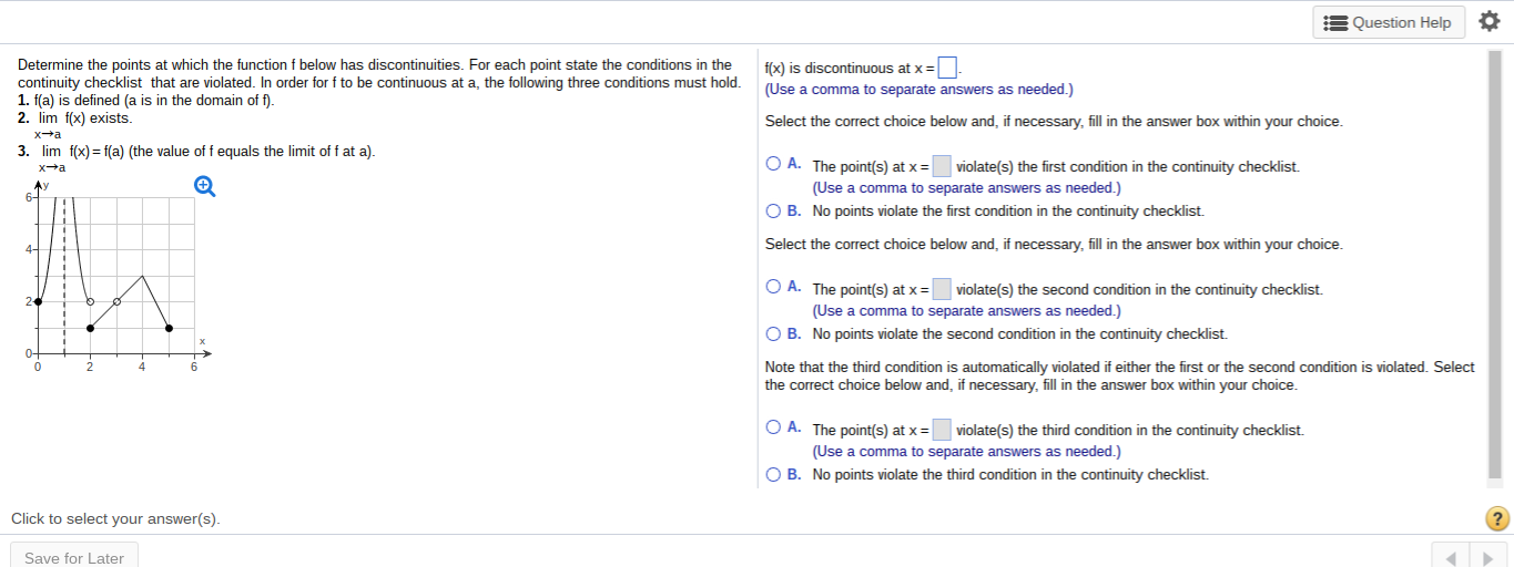 Solved Determine the points at which the function f below | Chegg.com