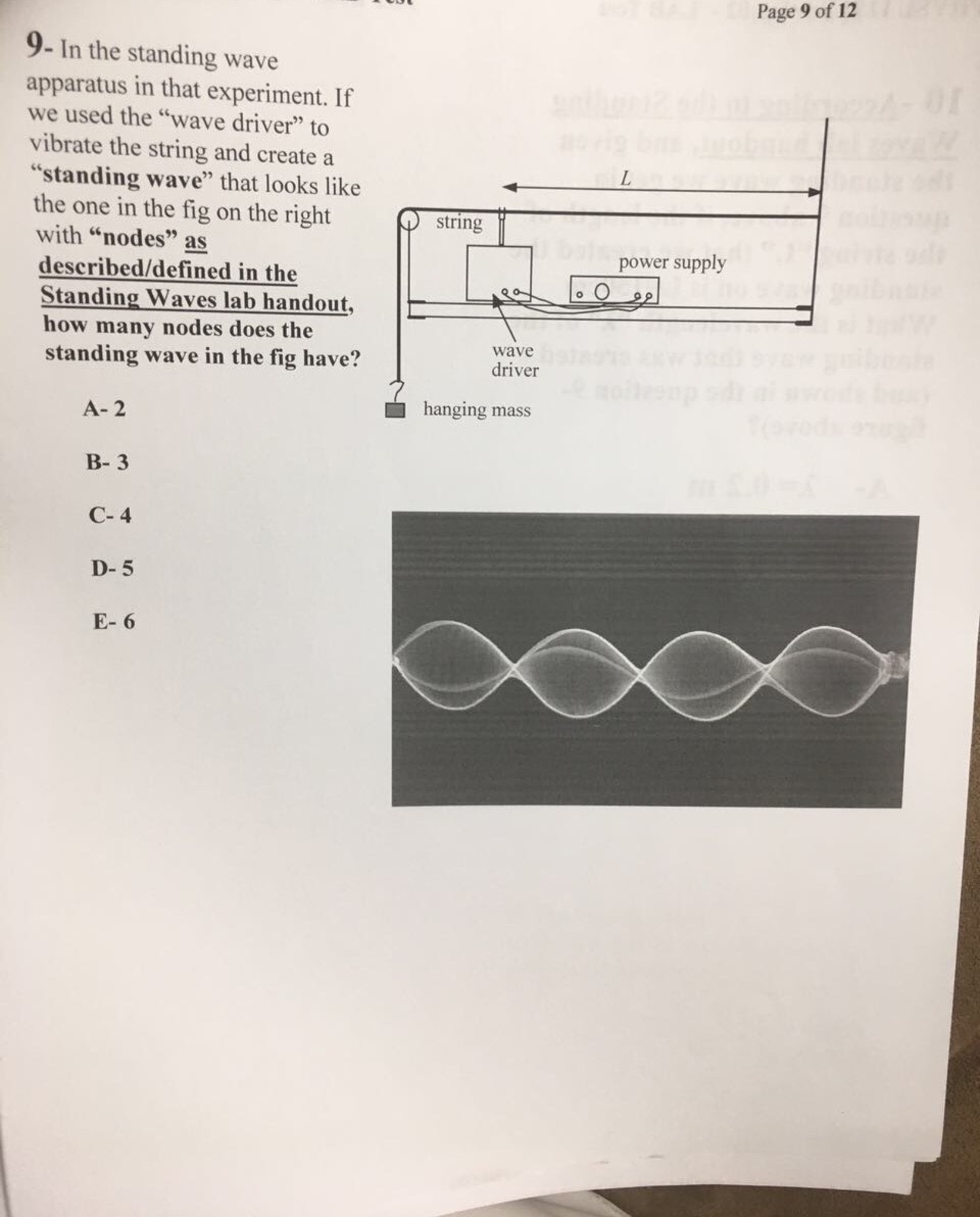 Solved Page 9 of 12 9- In the standing wave apparatus in | Chegg.com