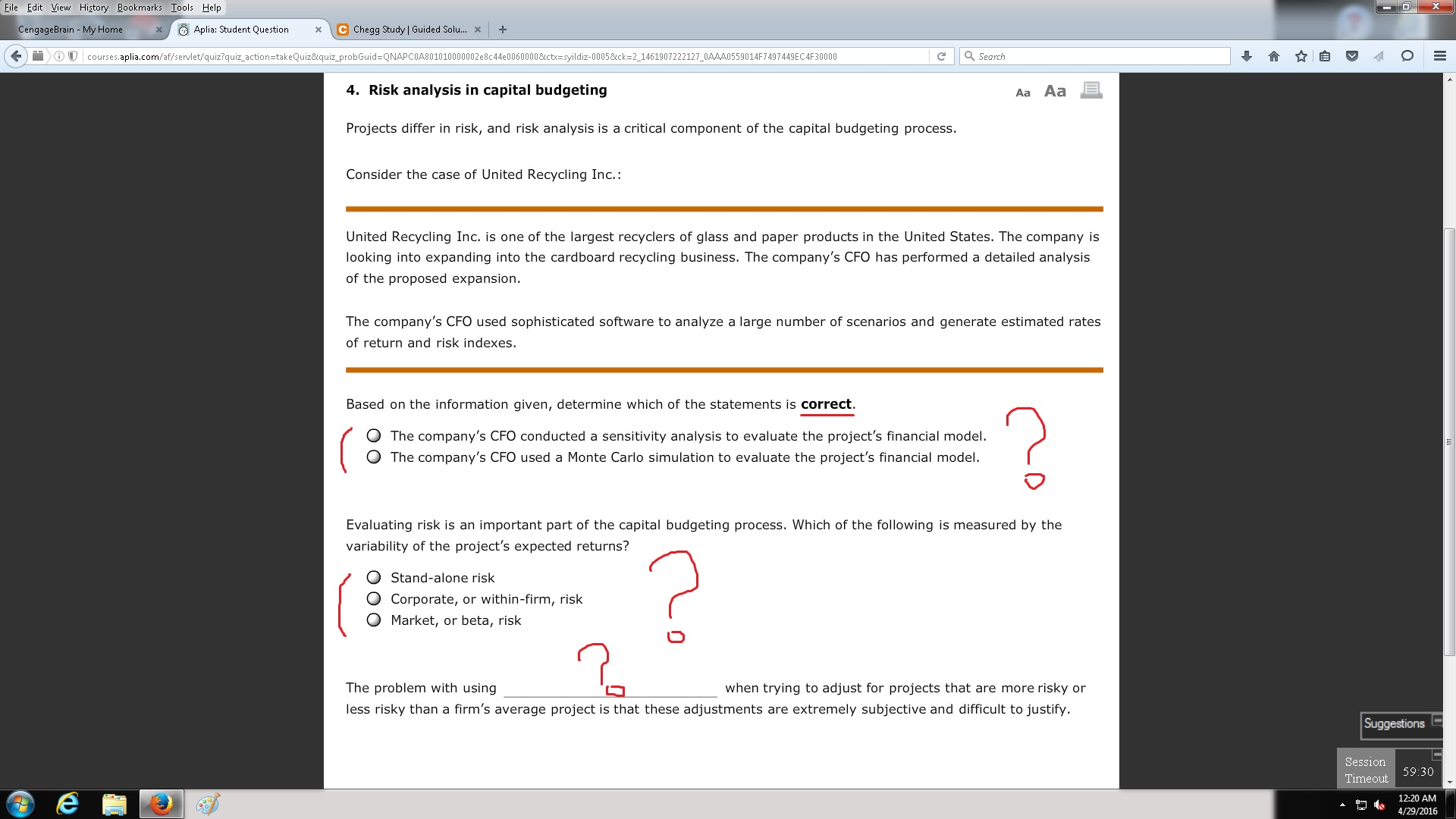 Solved Projects differ in risk, and risk analysis is a | Chegg.com