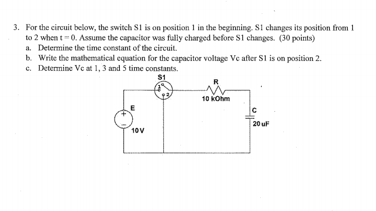 Solved For the cicuit below, the switch S1 is on position 1 | Chegg.com