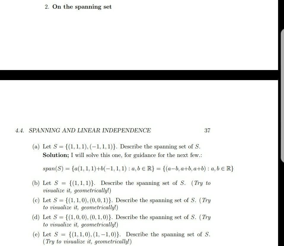 Solved 2 On The Spanning Set 4 4 Spanning And Linear
