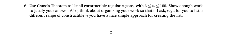Solved 6. Use Gauss's Theorem to list all constructible | Chegg.com