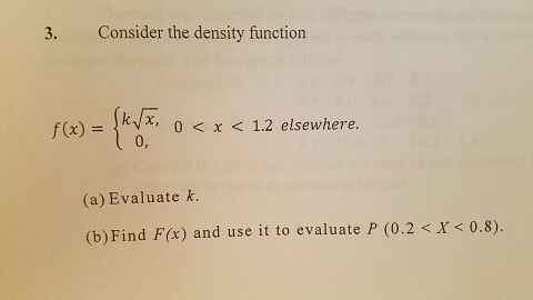Solved Consider the density function f = {k squareroot x 0 | Chegg.com