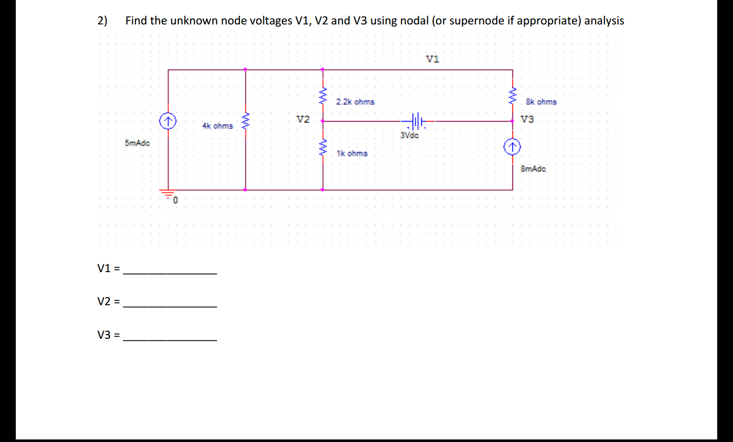 Solved Find the unknown node voltages V1, V2 and V3 using | Chegg.com