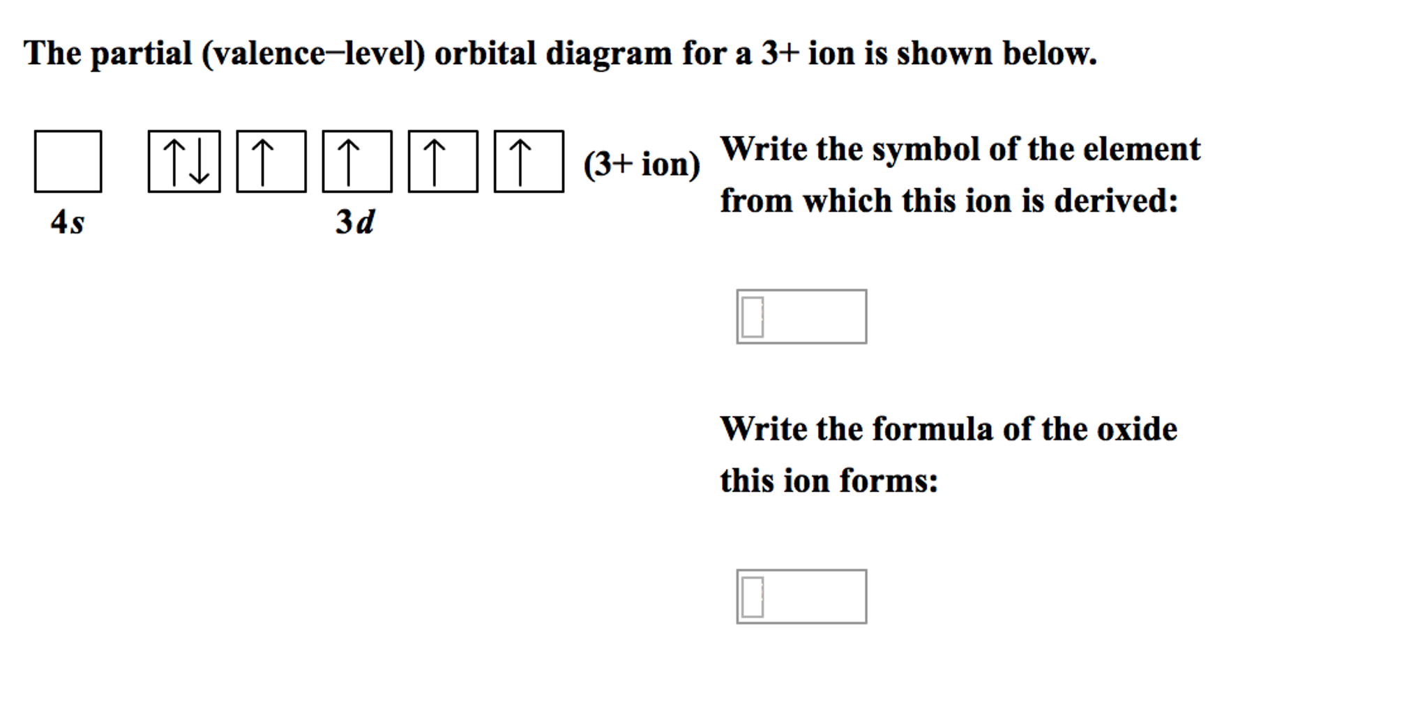 Solved The partial (valence-level) orbital diagram for a 3+ | Chegg.com