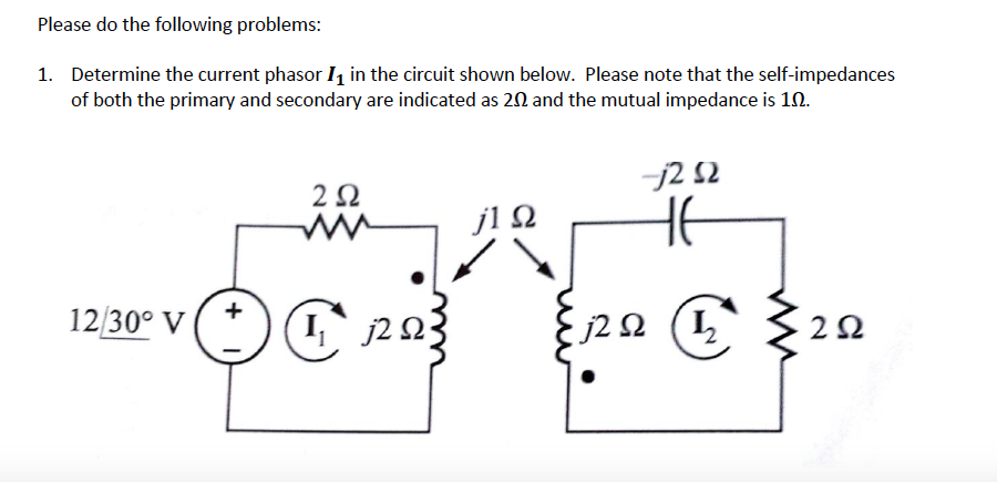 Solved Determine the current phasor I_1 in the circuit shown | Chegg.com