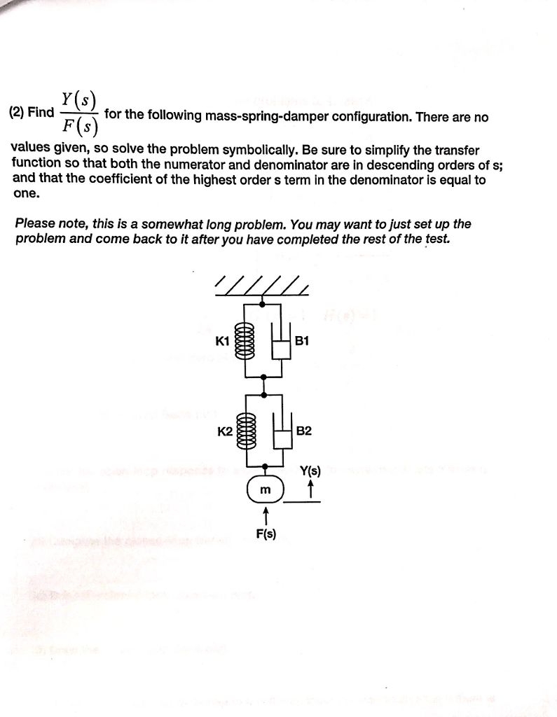 Solved (2) Find for the following mass-spring-damper | Chegg.com