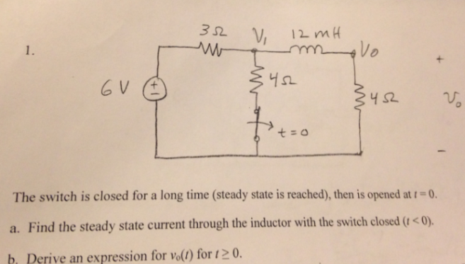 Solved The switch is closed for a long time (steady state | Chegg.com