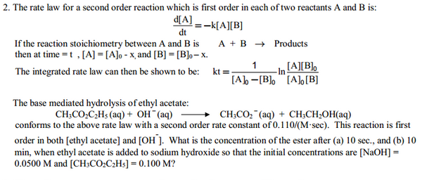Solved 2. The rate law for a second order reaction which is | Chegg.com