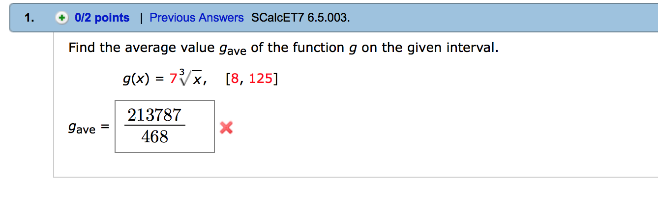 Solved Find the average value g_ave of the function g on the | Chegg.com