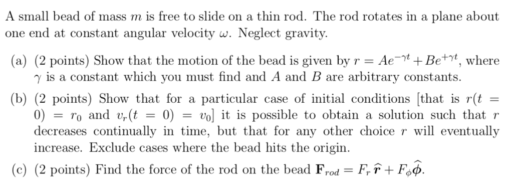 Solved A small bead of mass m is free to slide on a thin | Chegg.com