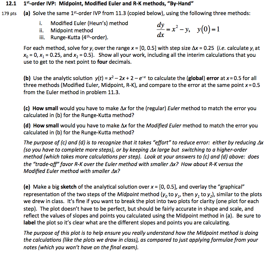 1^st order IVP: Midpoint, Modified Euler and R-K | Chegg.com