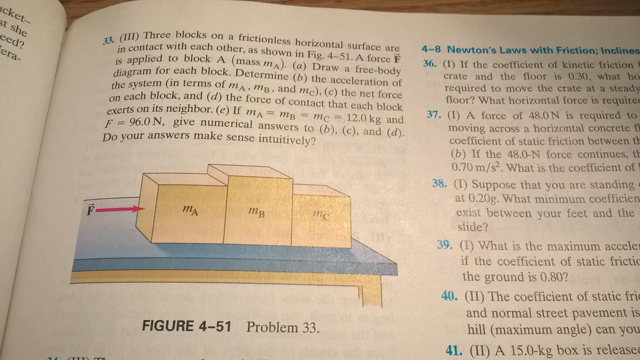 Solved Three blocks on a frictionless horizontal surface are | Chegg.com