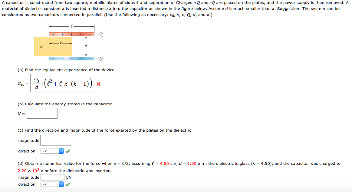 Solved A capacitor is constructed from two square, metallic | Chegg.com