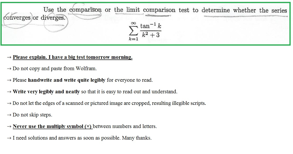 Solved Use the comparison or the limit comparison test to | Chegg.com