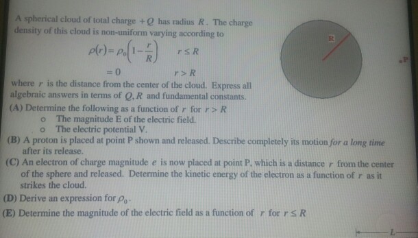 Solved A spherical cloud of total charge + Q has radius R. | Chegg.com