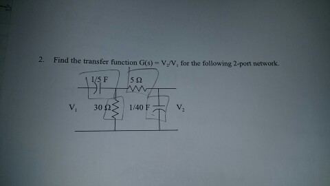 Solved 2. Find the transfer function G(s) = V2/V1 for the | Chegg.com