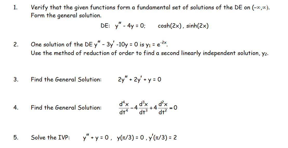 Solved 1. eri that the given functions form a fundamental | Chegg.com