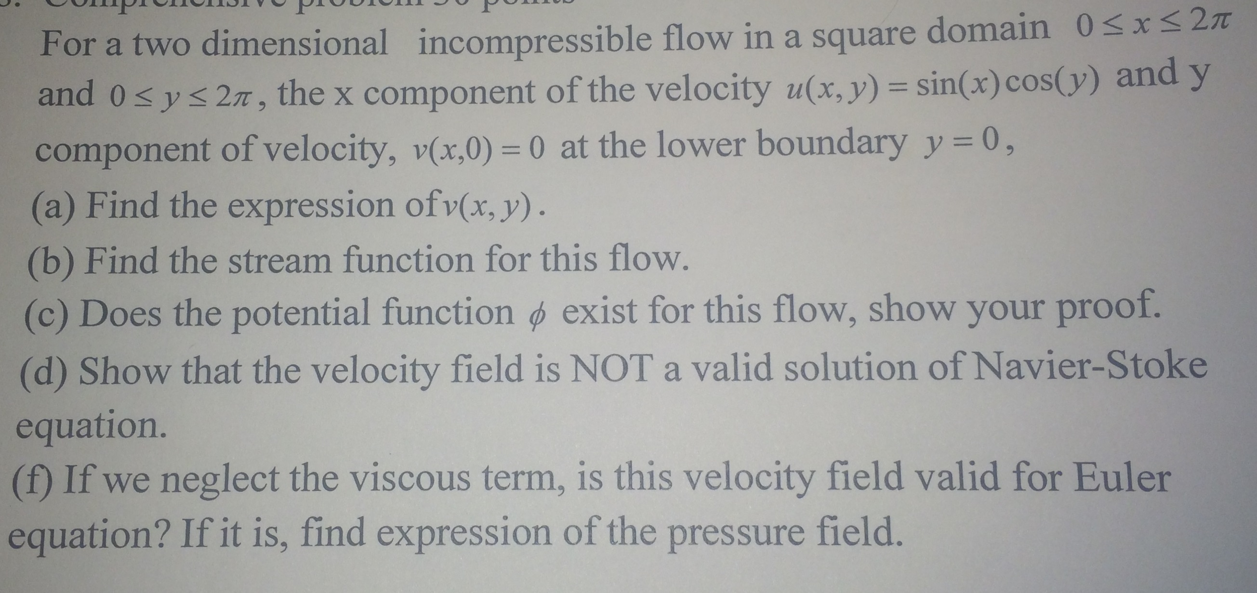 For a two dimensional incompressible flow in a square | Chegg.com