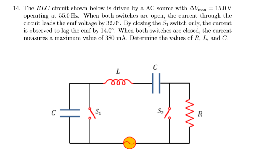 Solved 14. The RLC circuit shown below is driven by a AC | Chegg.com