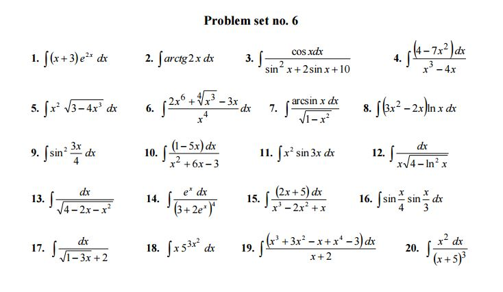 Solved Problem set no. 6 cos xdx sin x2sinx 10 り2x6 | Chegg.com
