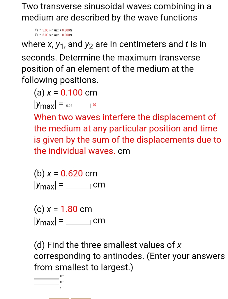 Solved Two transverse sinusoidal waves combining in a medium | Chegg.com