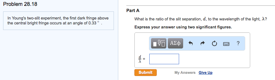 Solved In Young's two-slit experiment, the first dark fringe | Chegg.com
