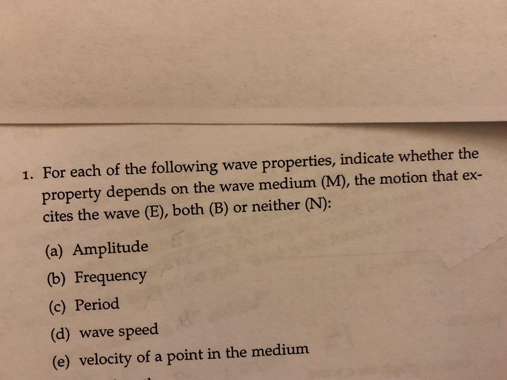 Solved 1. For each of the following wave properties, | Chegg.com
