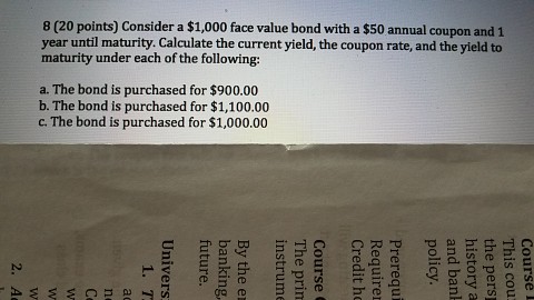 Solved Consider a $1,000 face value bond with a $50 annual | Chegg.com