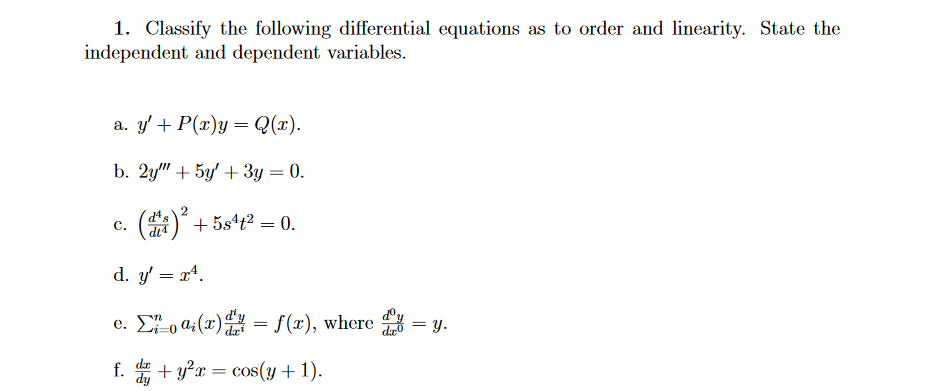 Solved Classify the following differential equations as to | Chegg.com