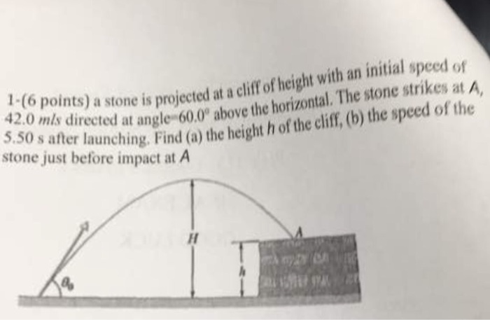 Solved A stone is projected at a cliff of height with an | Chegg.com