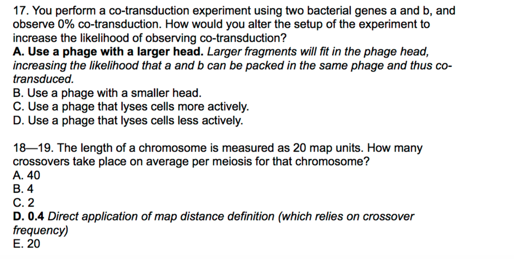 Solved 17. You perform a co-transduction experiment using | Chegg.com