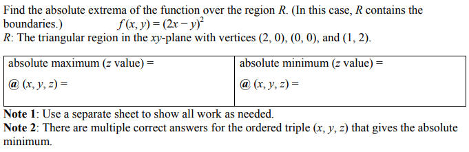 Solved Find the absolute extrema of the function over the | Chegg.com