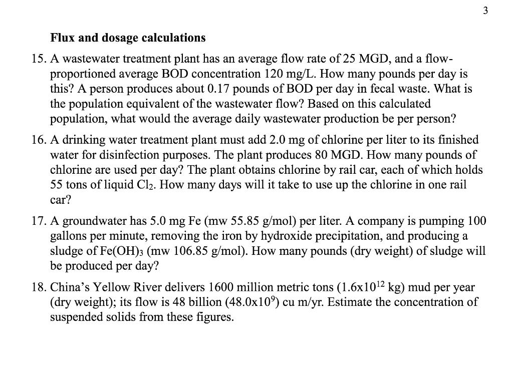 Solved A wastewater treatment plant has an average flow rate | Chegg.com