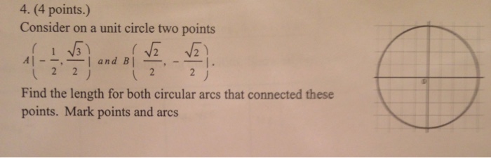 Solved Consider on a unit circle two points A (-1/2, | Chegg.com
