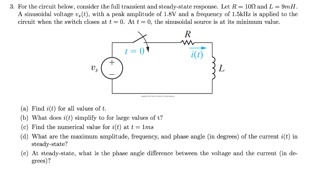 Solved For the circuit below, consider the full transient | Chegg.com
