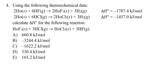 Solved 4. Using the following thermochemical data: calculate | Chegg.com